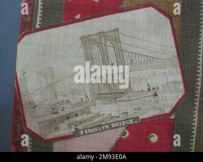 Textile Depicting Brooklyn Bridge, Statue of Liberty and Various Cities ...