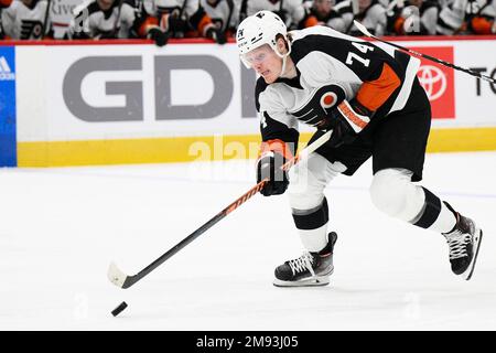 Philadelphia Flyers right wing Owen Tippett (74) and New Jersey Devils ...
