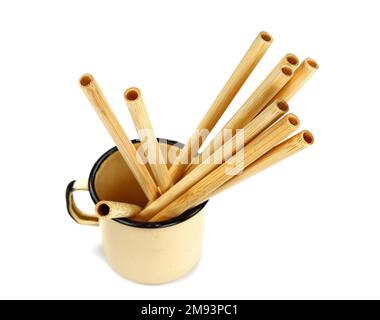 Bamboo straws isoalted on white background. Drinking straws from bamboo ...