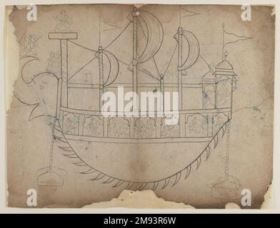 Line Drawing of a Fanciful Boat Indian. Line Drawing of a Fanciful Boat ...