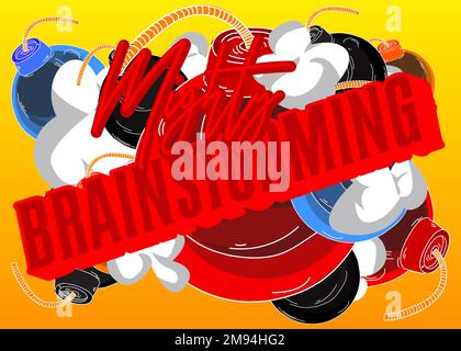 Mighty Meeting text with black Bomb. Cartoon Vector Illutration Stock ...