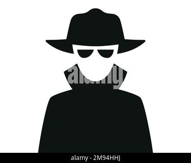 Agent hat and glasses icon flat vector. Secret service. Call support ...