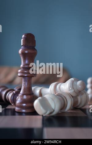 A vertical shot of chess figures - the concept of overcoming the ...