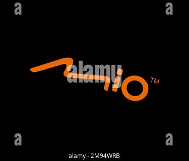 Mio Technology, rotated logo, black background Stock Photo - Alamy