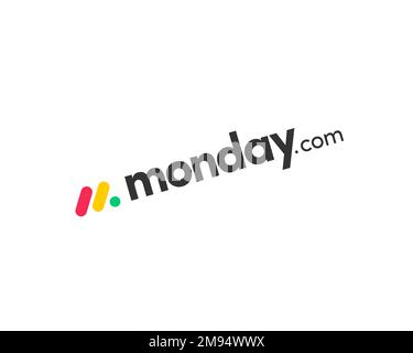 Monday. com, rotated logo, white background B Stock Photo - Alamy