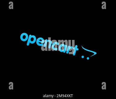 OpenCart, rotated logo, black background Stock Photo - Alamy