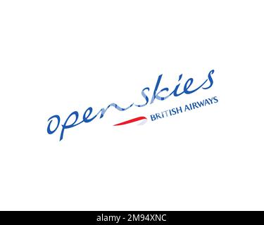 OpenSkies, rotated logo, white background B Stock Photo - Alamy