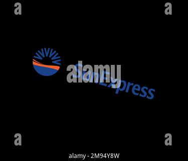 SunExpress, rotated logo, black background Stock Photo - Alamy