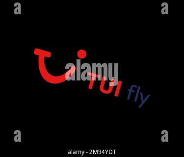 TUI fly Netherlands, rotated logo, black background Stock Photo - Alamy