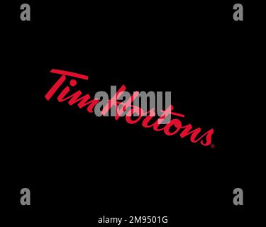 Tim Hortons, rotated logo, black background Stock Photo - Alamy