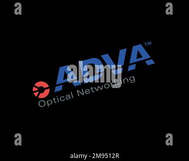 ADVA Optical Networking, rotated logo, black background B Stock Photo ...