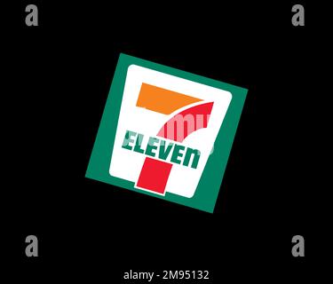 7 Eleven, rotated logo, black background Stock Photo - Alamy