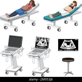 Set of medical instruments for pregnancy ultrasound illustration Stock ...