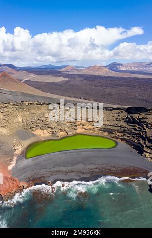 Green lake aerial view Charco de Los Clicos Verde near El Golfo on ...