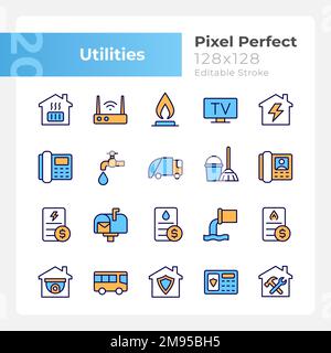 Public utilities pixel perfect linear icons set Stock Vector Image ...