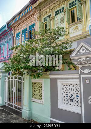 Iconic pastel coloured Peranakan residential shophouse on Koon Seng Rd ...