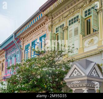 Decorative pier capping of fence in front of Peranakan shophouse on ...