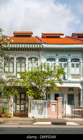 Iconic pastel coloured Peranakan residential shophouses on Koon Seng Rd ...