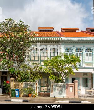 Iconic pastel coloured Peranakan residential shophouse on Koon Seng Rd ...