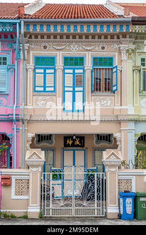 Iconic pastel coloured Peranakan residential shophouse on Koon Seng Rd ...