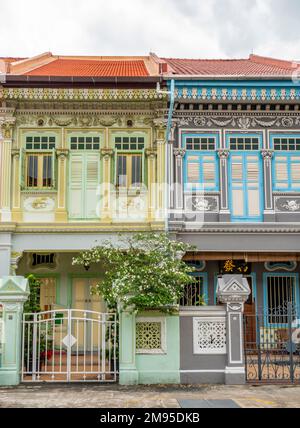 Iconic pastel coloured Peranakan residential shophouses on Koon Seng Rd ...