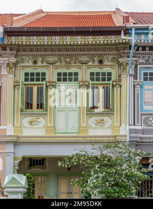 Iconic pastel coloured Peranakan residential shophouses on Koon Seng Rd ...