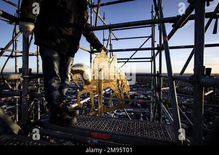 UTRECHT - The wind vane with Sint Maarten, the patron saint of Utrecht ...