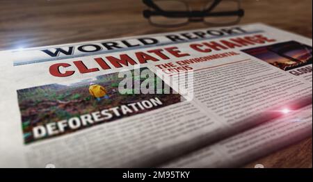 Illustration of newspaper headlines on an environmental theme Stock ...