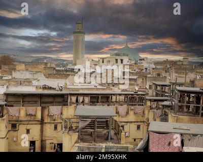 Fes, Morocco, Tannery aerial view Africa Old tanks of the Fez's ...