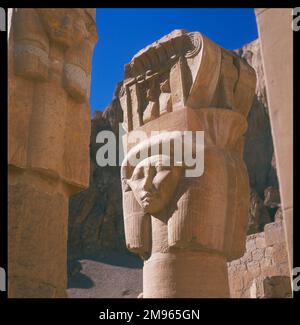 Hathor capital of a pillar in the temple of Hathor, face of a woman ...