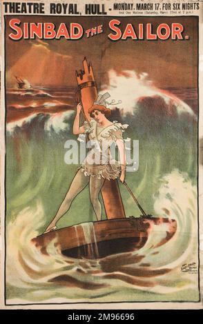 Theatre poster for the pantomime Sinbad the Sailor, showing the ...