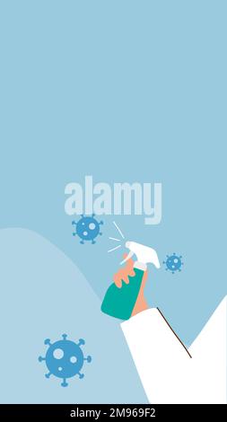Stay clean and stay safe. Man spraying alcohol to prevent infection of ...