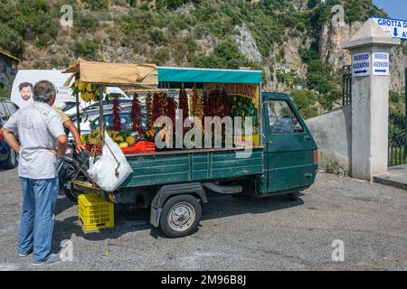 Roadside fruit and veg on the Amalfi Coast. The large lumpy lemon is ...