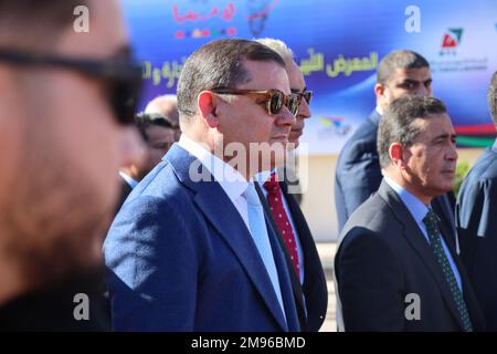 Libyan President Abdel Hamid al-Dabaiba (L) seen during the opening of ...