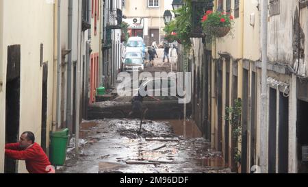 Flood damage to the streets of Funchal, Madeira - February, 2010 Stock ...