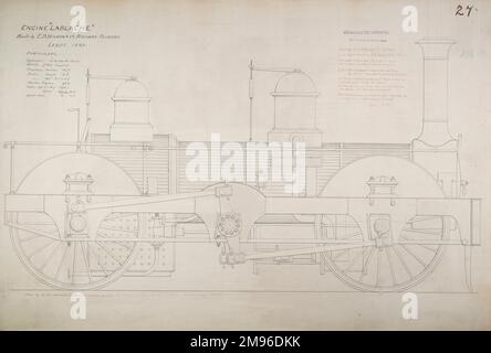 Locomotive passenger engine, side elevation and section Stock Photo - Alamy