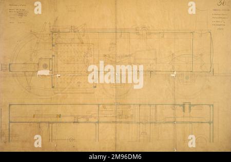 Locomotive engine, plan and side elevation Stock Photo - Alamy