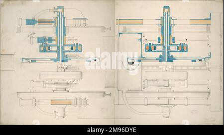 Locomotive engine, 6 foot 6 inch driving wheel, plan, side elevation ...