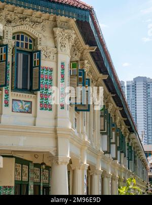 Chinese Baroque style of architecture of a row of shophouses is Petain ...