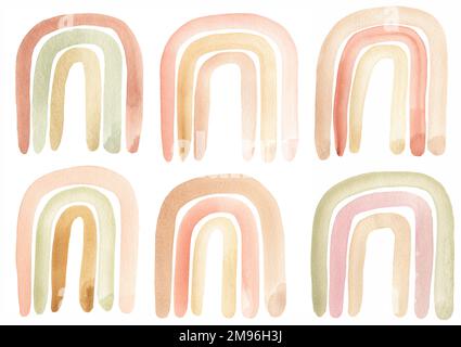 Watercolor Pastel Boho Rainbow Clipart. Delicate Hand Painted Beige ...
