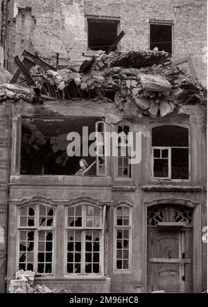 A bomb damaged building in Germany during the Second World War. Date ...