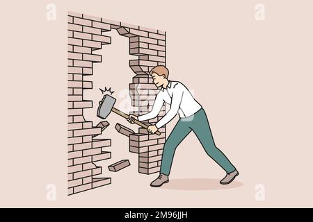 Man destroy brick wall outline vector drawing Stock Vector Image & Art ...