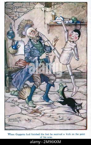 Illustration of Pinocchio and Geppetto Stock Photo - Alamy