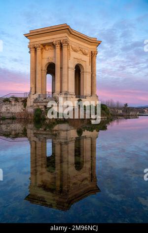 City building with water reflection before sunset background Stock ...