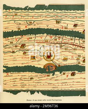 Rome and its roads, from the Peutinger table, 19th-century copy? The ...