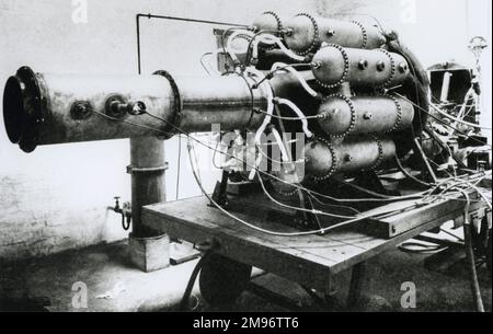 Whittle jet propulsion gas turbine., test assembly of the first model ...