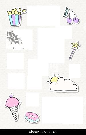 Cute cloud stickers outline illustrations set. Various cartoon ...