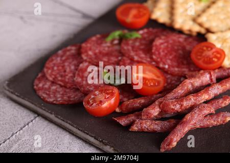 raw smoked sausage salami deli meats Stock Photo - Alamy
