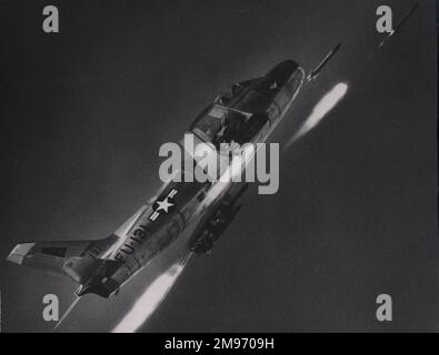 Rocket firing North American F-86A Sabre Stock Photo - Alamy