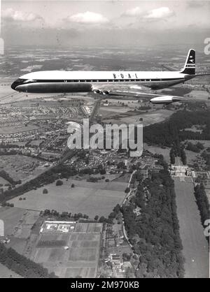 The first de Havilland DH106 Comet 4, G-APDA, of BOAC, in front of the ...